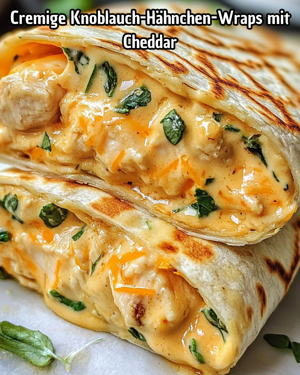 Knusprige Wraps mit zartem Hähnchen und einer köstlich cremigen Cheddar ...